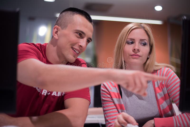 Technology Students Group Working in Computer Lab School Class Stock ...