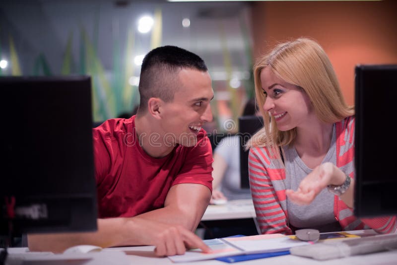 Technology Students Group Working in Computer Lab School Class Stock ...