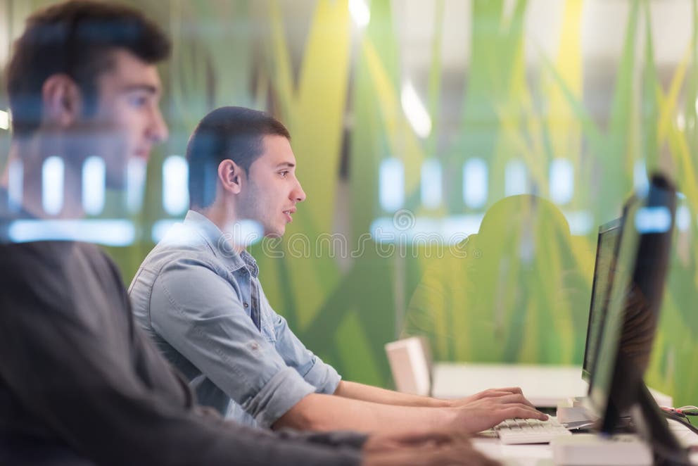 Technology Students Group Working in Computer Lab School Class Stock ...