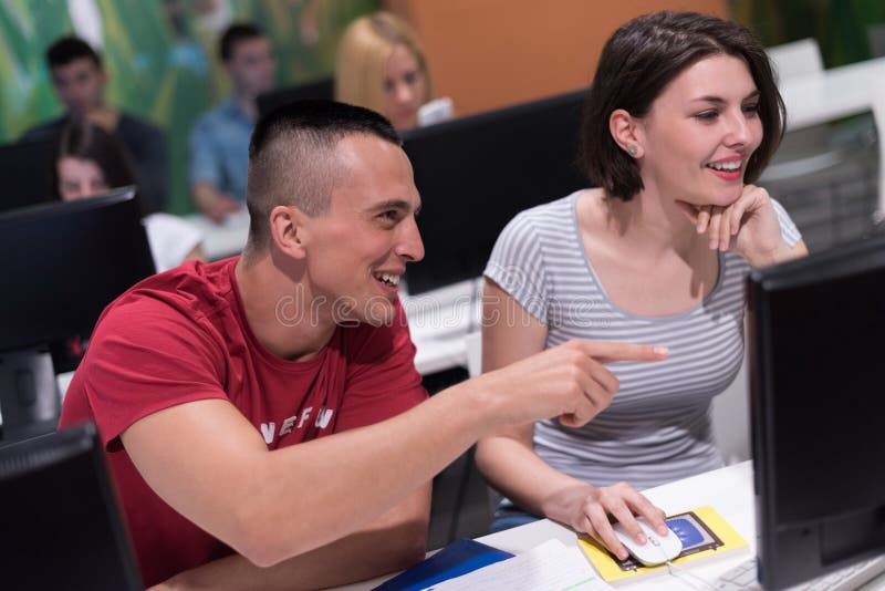 Technology Students Group Working in Computer Lab School Class Stock ...