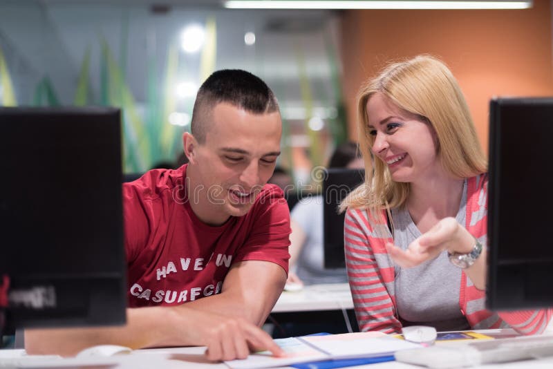 Technology Students Group Working in Computer Lab School Class Stock ...