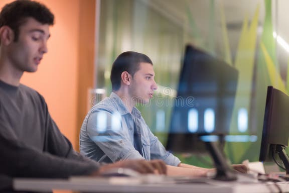 Technology Students Group Working in Computer Lab School Class Stock ...