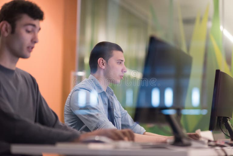 Technology Students Group Working in Computer Lab School Class Stock ...