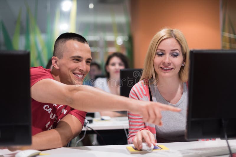 Technology Students Group Working in Computer Lab School Class Stock ...