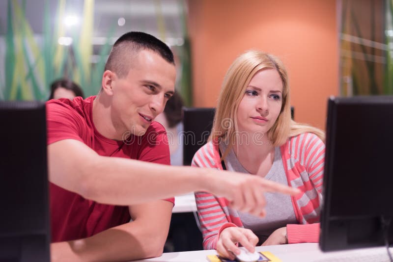 Technology Students Group Working in Computer Lab School Class Stock ...