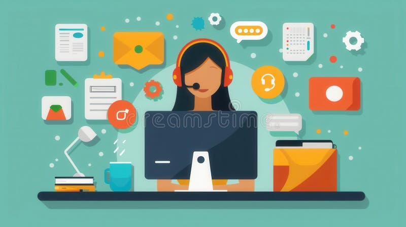 Technology Support, Customer Service, Flat Design Stock Illustration ...