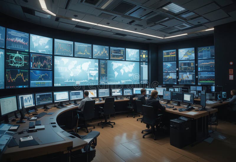 Technology and Teamwork in a Modern Finance Trading Room during Working ...
