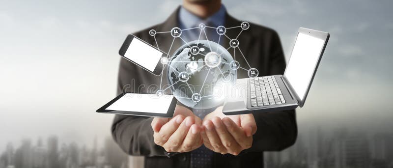 Technology Tech Devices Connected To Each Other in Hands Stock Photo ...