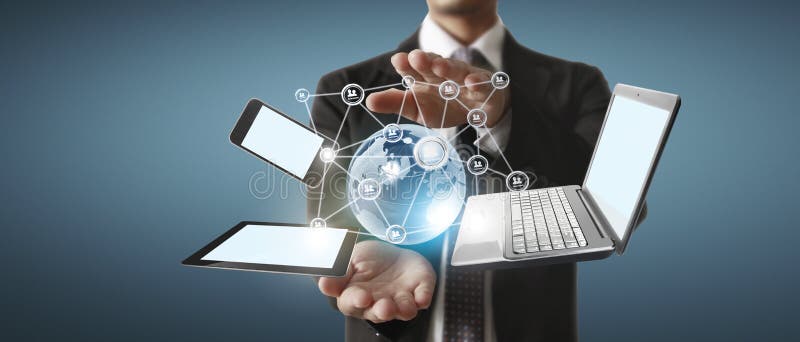 Technology Tech Devices Connected To Each Other in Hands Stock Image ...