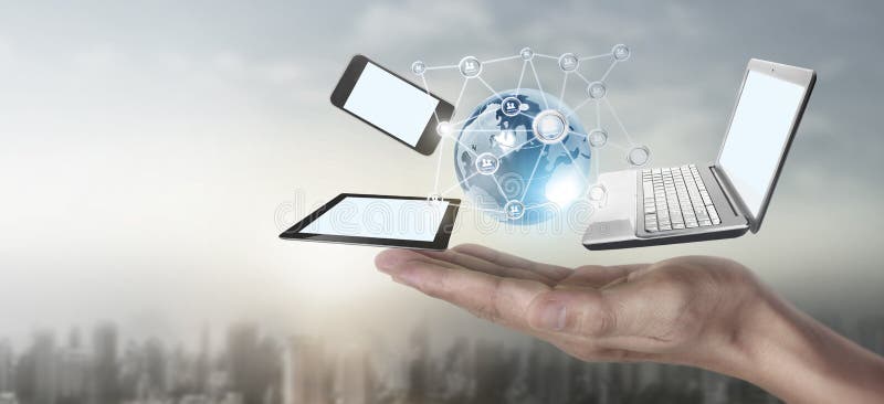 Technology Tech Devices Connected To Each Other in Hands Stock Image ...