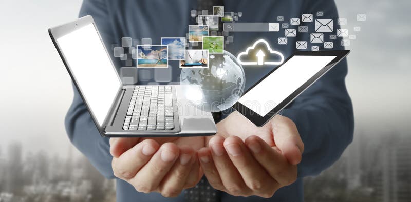 Technology Tech Devices Connected To Each Other in Hands Stock Photo ...