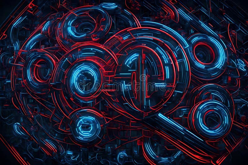 Technology-themed Abstract Background with Blue and Red Lines Creating ...