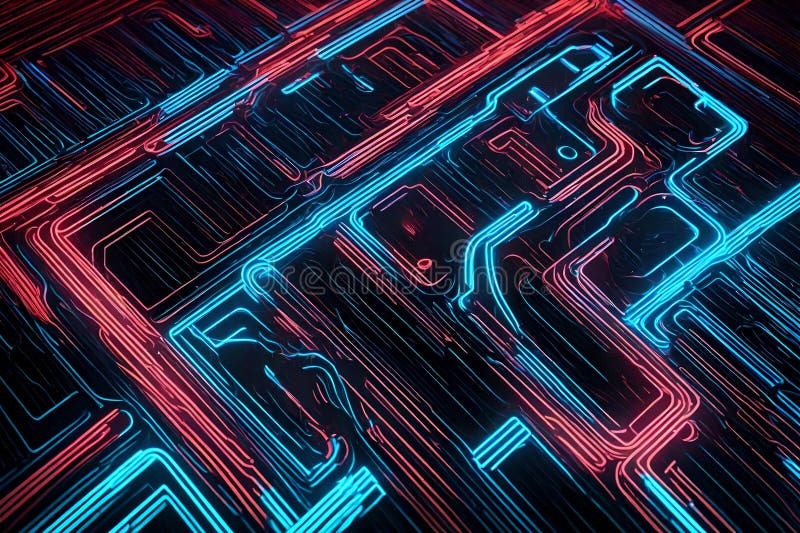 Technology-themed Abstract Background with Blue and Red Lines Creating ...