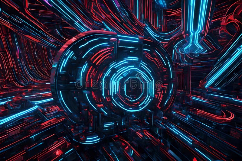 Technology-themed Abstract Background with Blue and Red Lines Creating ...