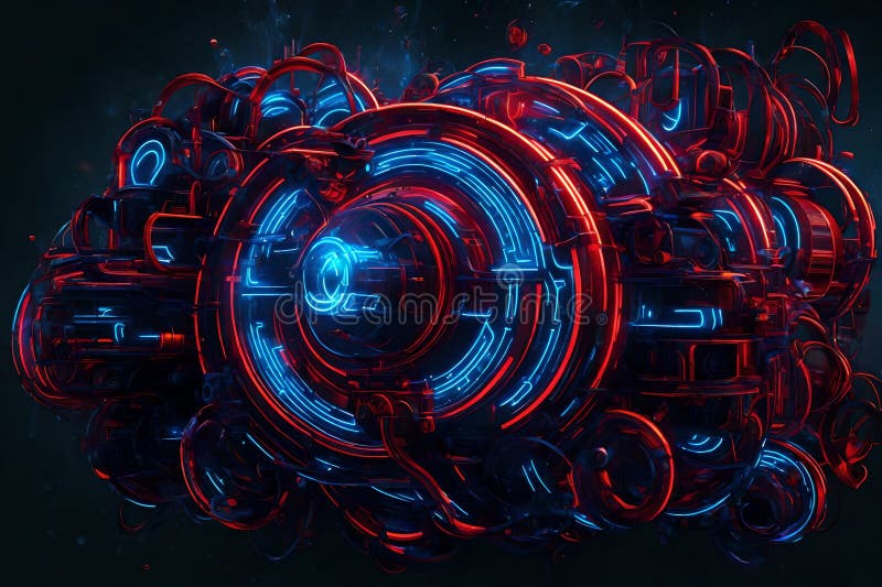 Technology-themed Abstract Background with Blue and Red Lines. High-end ...