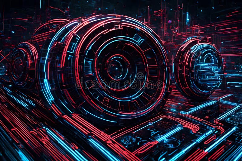 Technology-themed Abstract Background with Blue and Red Lines. High-end ...