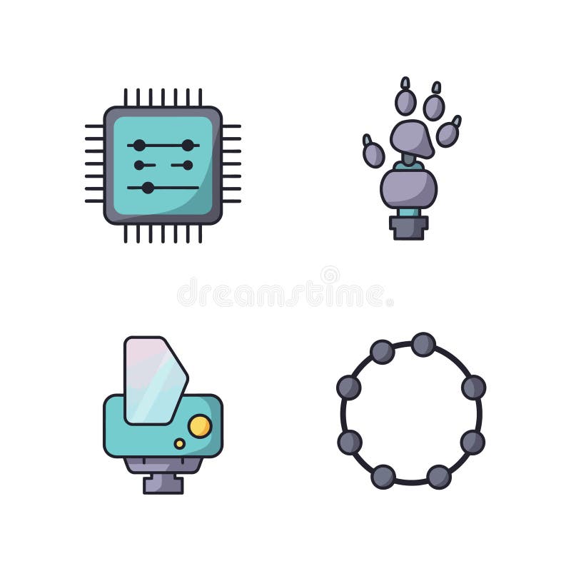 Technology Themed Vector Icons Including Microchip Robotic Hand Scanner ...