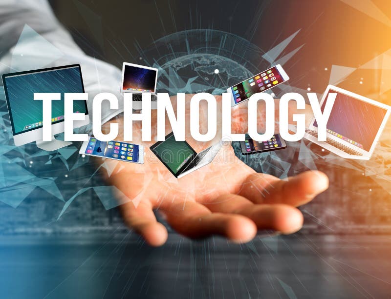 Technology Title Surounded by Device Like Smartphone, Tablet or Stock ...