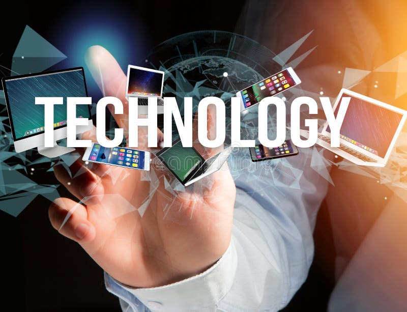 Technology Title Surounded by Device Like Smartphone, Tablet or Stock ...