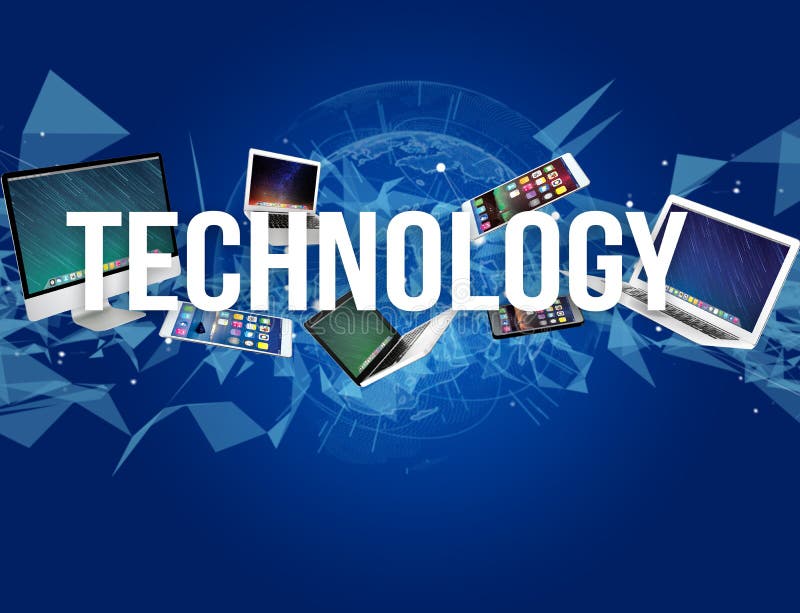 Technology Title Surounded by Device Like Smartphone, Tablet or Stock ...