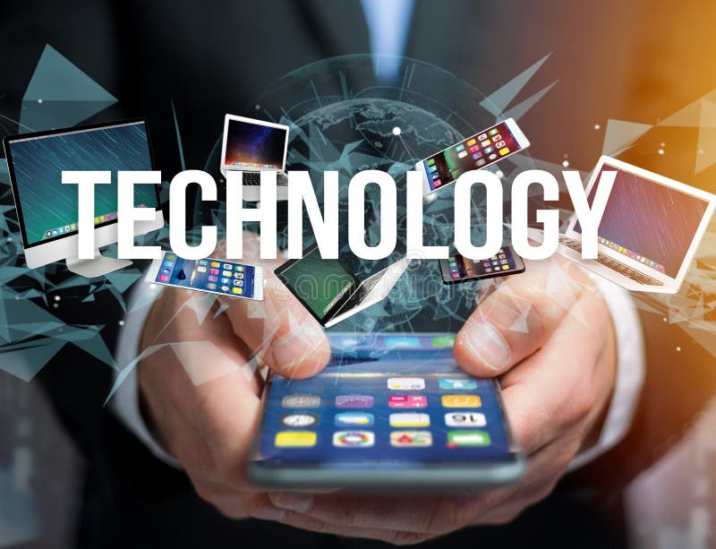 Technology Title Surounded by Device Like Smartphone, Tablet or Stock ...