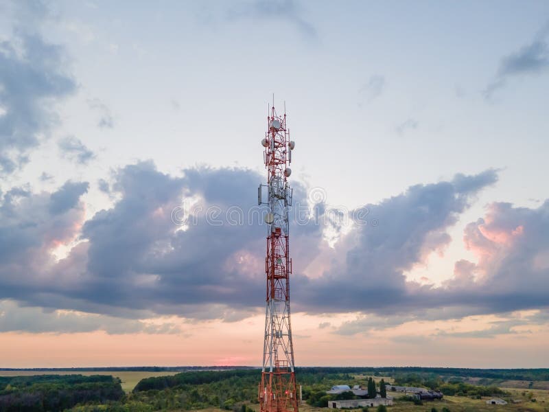 Technology on the Top of the Telecommunication GSM 5G and 4G Tower ...