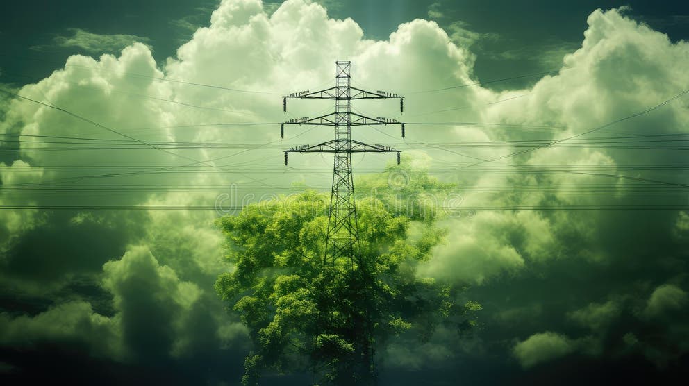 Technology tree powerline stock illustration. Illustration of ...