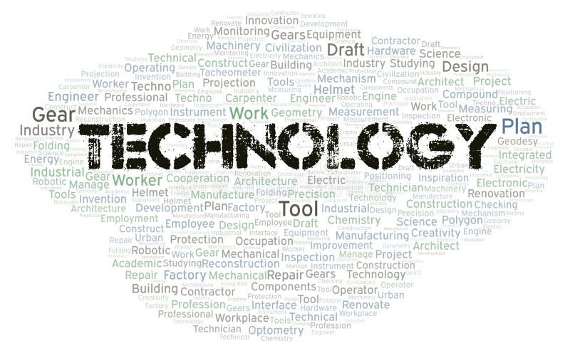 Technology Typography Word Cloud Create with the Text only Stock ...