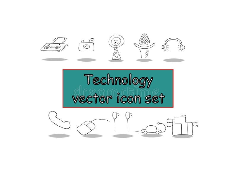 Technology Vector Icon Set. Thin Simple Collection Illustration Black ...