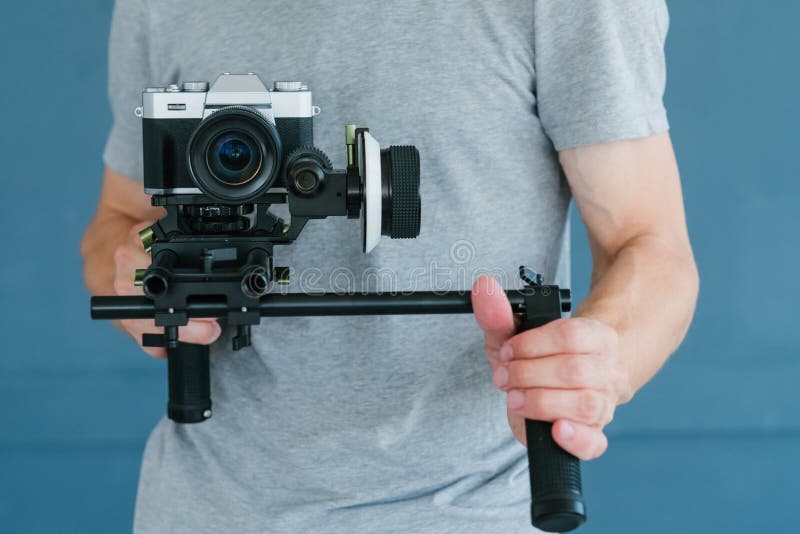 Technology Video Shoot Man Camera Holder Equipment Stock Image - Image ...