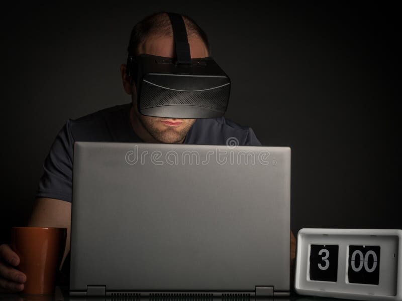 Technology Addicted Man with Mental Disorders Stock Image - Image of ...