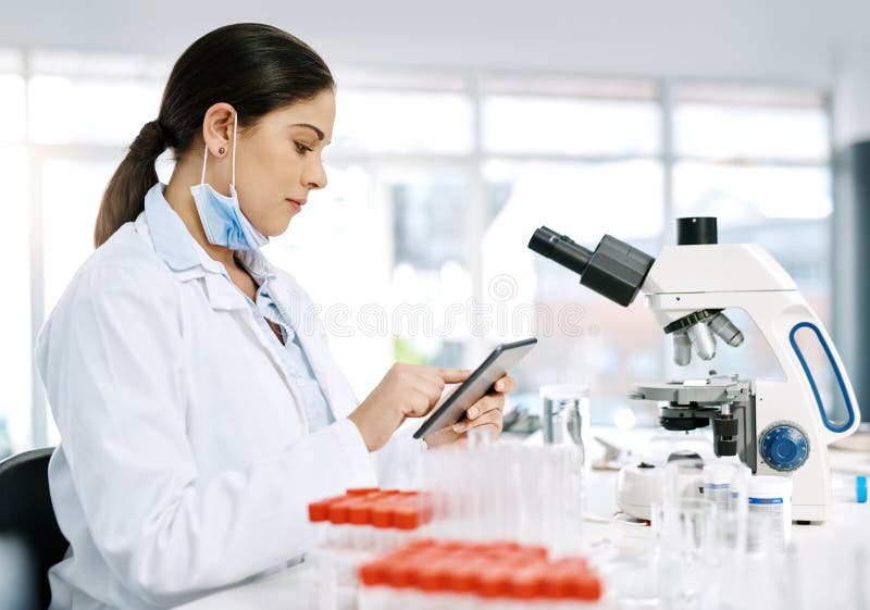 Technology is Vital in the Field of Science. a Young Scientist Using a ...