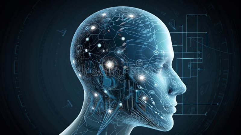 Blue Hologram Human Face: Neural Networks & Machine Learning in Tech ...