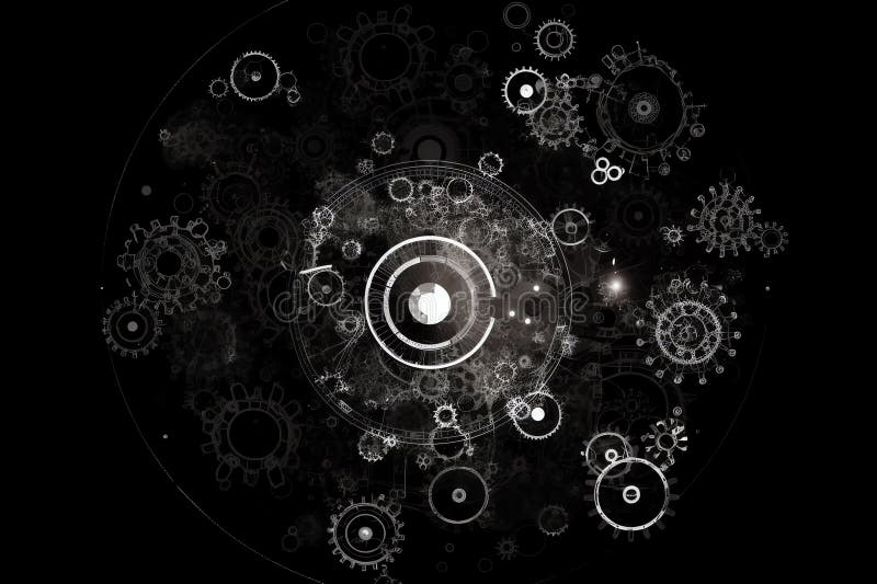 Technology White Circle Gear Connect with System or Server, Concept in ...
