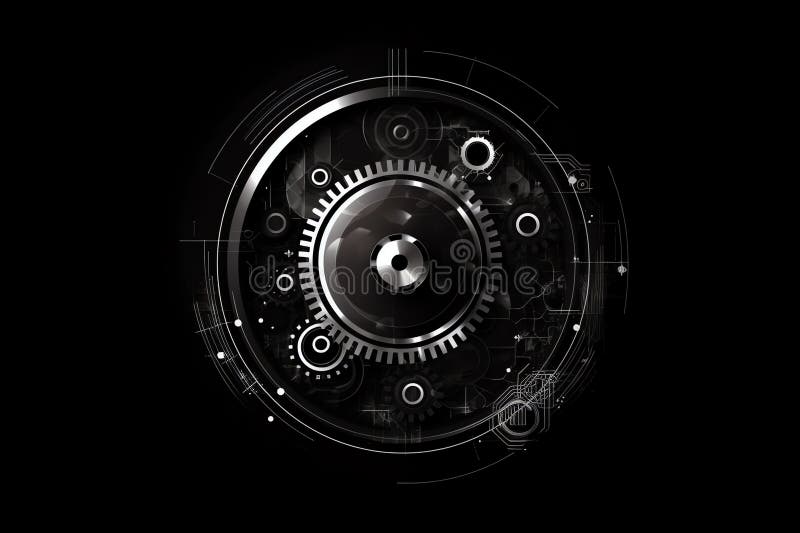 Technology White Circle Gear Connect with System or Server, Concept in ...
