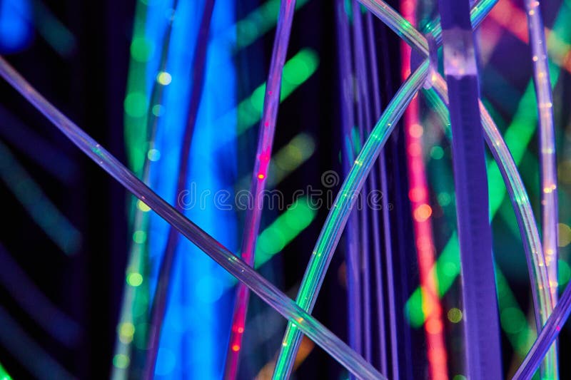 Technology Wires of Neon LED Lights with Multiple Colors Editorial ...