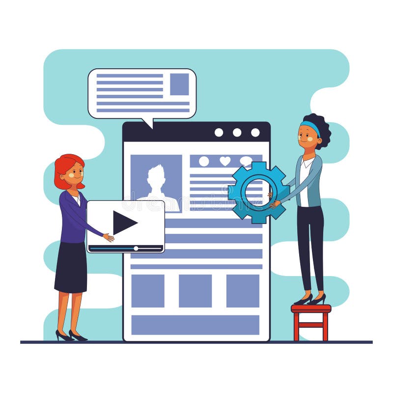 Technology women cartoon stock vector. Illustration of cheerful - 135436495