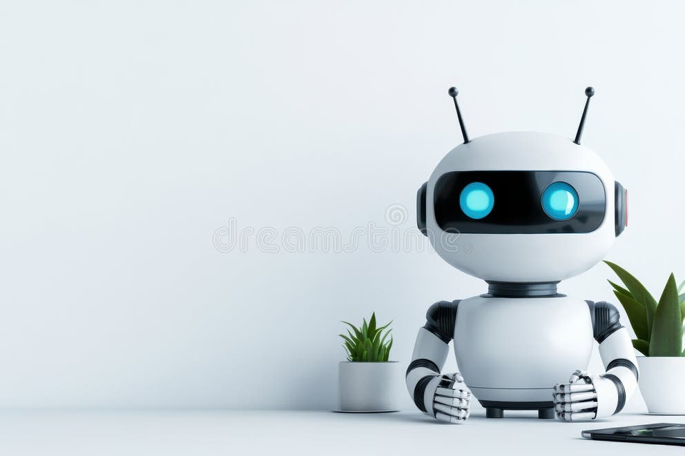 Technology Workspace, a Chatbot on a Sleek Desk with High-tech Tools ...