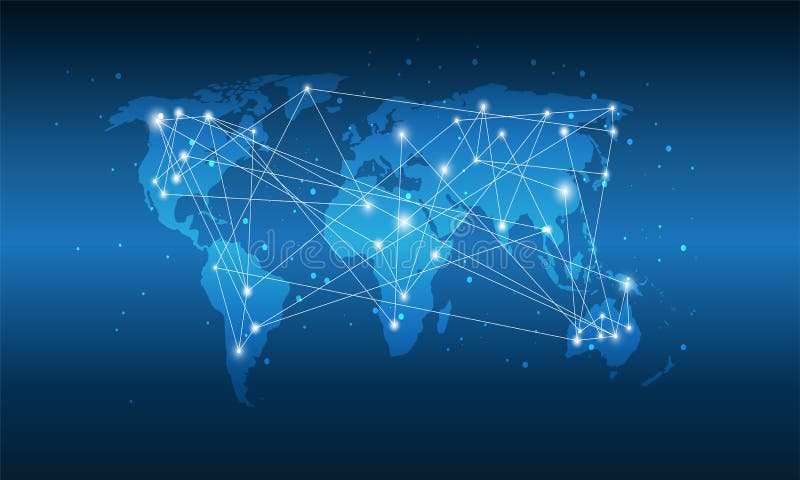 Technology World Map, Global Media Transfer, Deep Blue Gradient ...