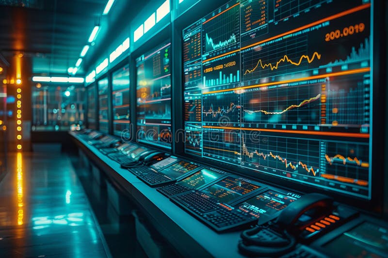 A Technologyfilled Room with Computer Monitors and Keyboards Stock ...