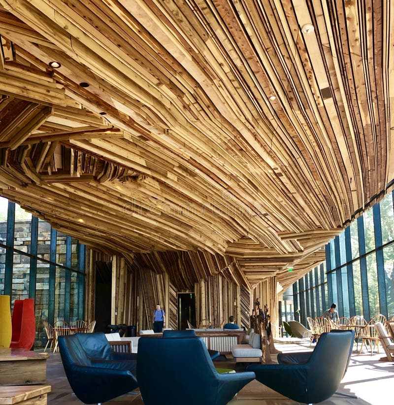 Techo De Madera En Un Edificio Elegante Con Grandes Ventanales Foto ...