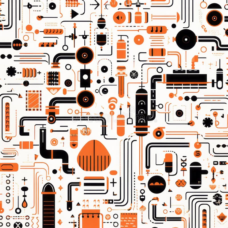 Techpunk Industrial Pattern in the Style of Gene Luen Yang Stock ...