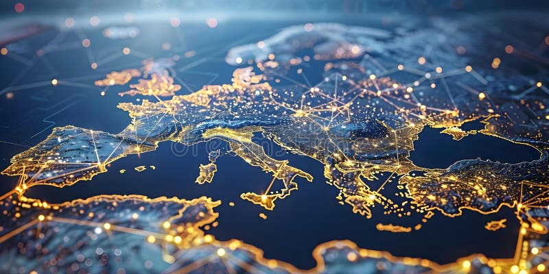 Techsavvy Map of Western Europe Symbolizing Connectivity and ...