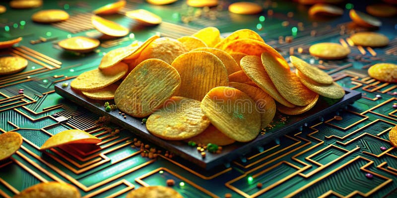 TechSavvy Snacking a 3D Render of Crispy Potato Chips Delicately Placed ...
