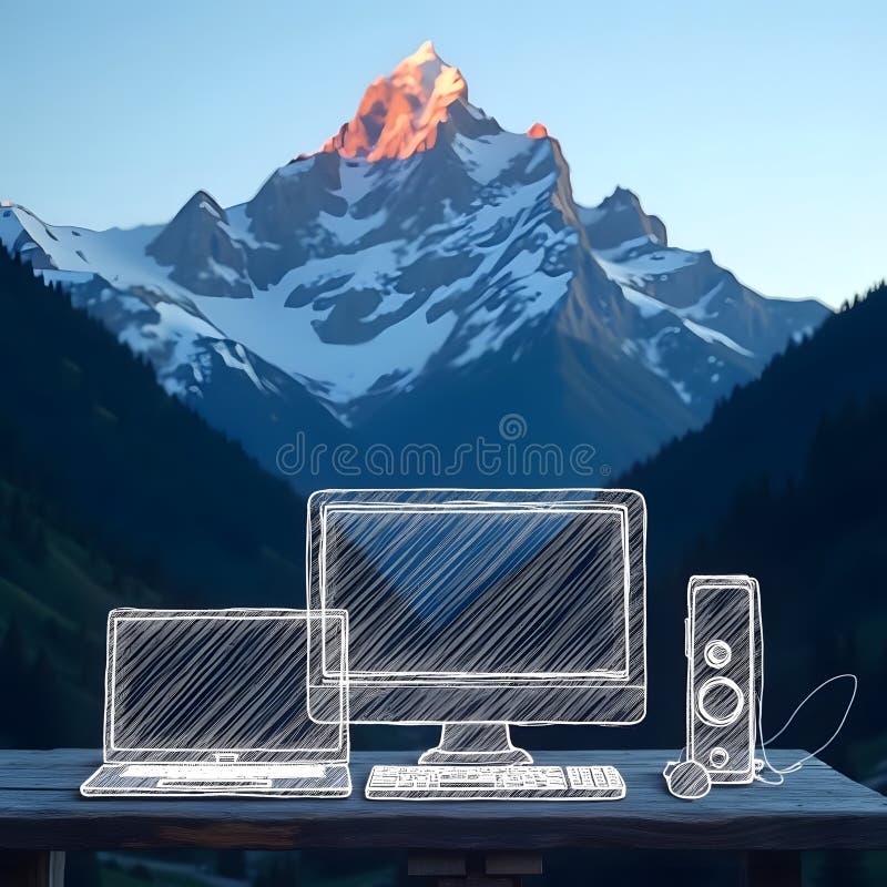 Techscape Stunning Sketch-Style Image of Technology Against Mountain ...