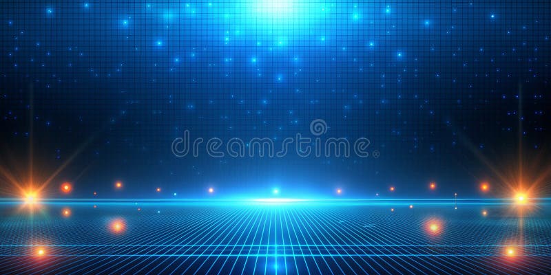 Techy Backdrop with Blue Surface and Distant Orange Lights AI-Created ...