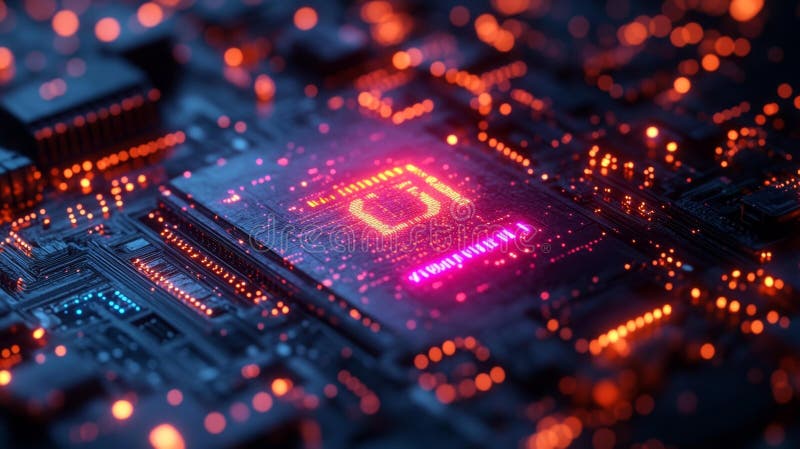 Techy Circuitry and Neon AI Logo Illuminated with Glowing Lights Stock ...