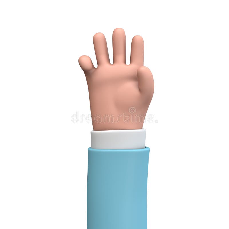Tecknad 3d-hand Som Visar Nummer 3 Med Fingrar 3d-rendering. Stock ...