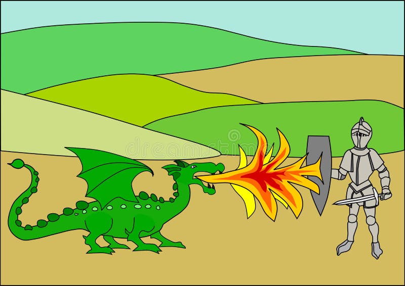 Tecknad drake & riddare stock illustrationer. Illustration av ...