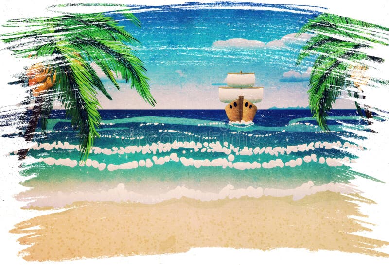 Tecknad Filmfartyg Och Strand Stock Illustrationer - Illustration av ...